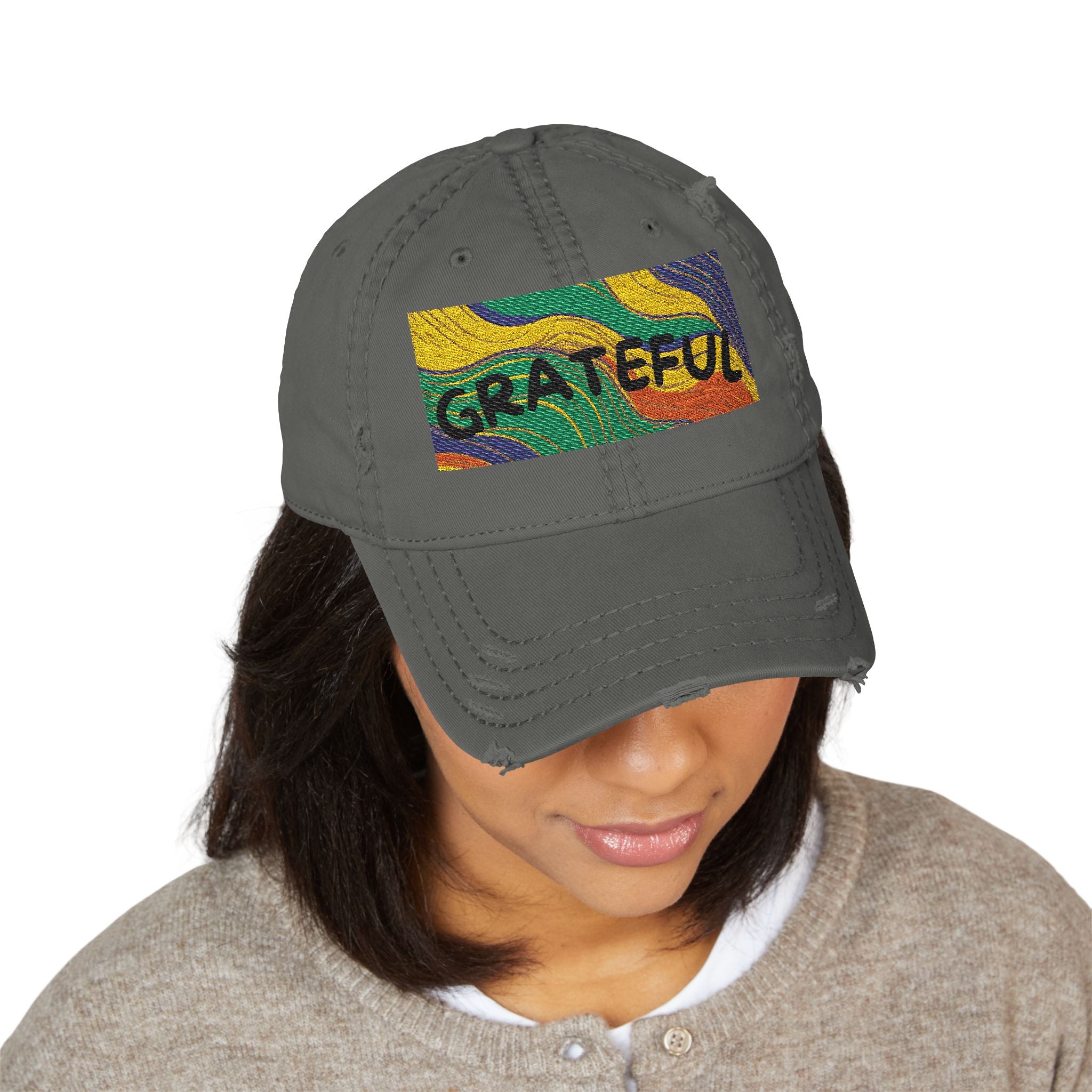 Motivating Distressed "Grateful" Dad Hat (Embroidery) Uplifting and In ...